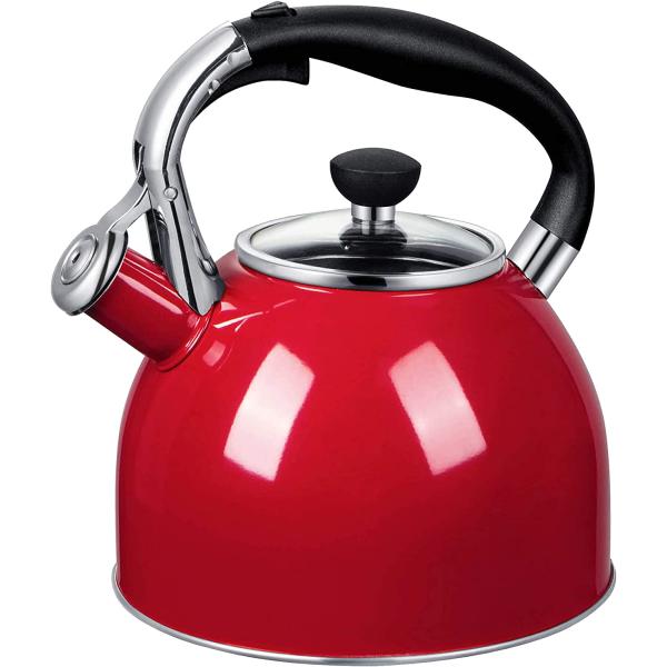 商品名Rorence ホイッスリング ティーケトル 2.5クォート ステンレススチール ケトル カプセルボトム&amp;耐熱ガラス蓋付き (レッド)Rorence Whistling Tea Kettle: 2.5 Quart Stainl...