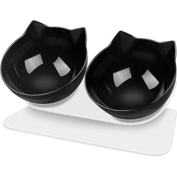 商品名Double Cat Dog Bowls Elevated Cat Food Water Bowls with Raised Stand 15° Tilted Bowl for Cats and Small Dogs(Black)ブラ...