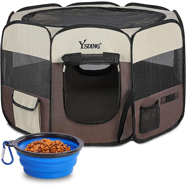 商品名Ysding Portable Foldable Pet Playpen and Puppy Playpen with Free Carrying Case Collapsible Travel Bowl,Indoor/Outdoor...