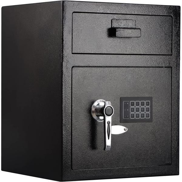 商品名KYODOLED デジタルデポジトリ金庫ボックス 電子スチール金庫 キーパッド付き スロット付きロッキングドロップボックス メタルロックボックス 貴重品用の緊急キー2個付き 18.9インチ x 15.4インチ x 13.8インチ ブラ...