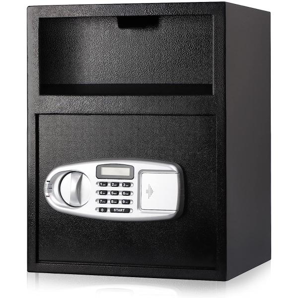 商品名KYODOLED デジタルデポジトリ金庫ボックス 電子スチール金庫 キーパッド付き スロット付きロッキングドロップボックス メタルロックボックス 貴重品用の緊急キー2個付き 17.7インチ x 13.8インチ x 11.8インチ ブラ...