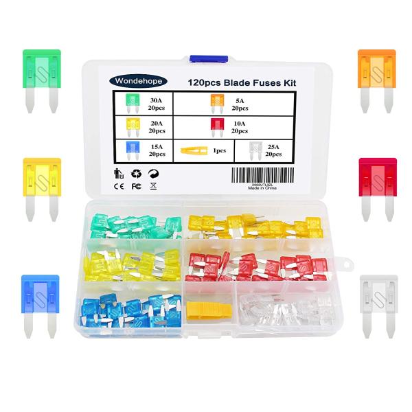 商品名120 Pcs Car Mini Fuses Assortment Kit with a Fuse Puller, 5A 10A 15A 20A 25A 30A Automotive Replacement Blade Fuses f...