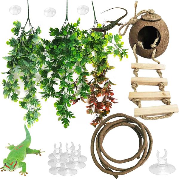 商品名kathson Lizard Coco Den Gecko Coconut Husk Hut with Ladder Reptile Terrarium Plants Decor Hanging Lizards Hideouts Ha...