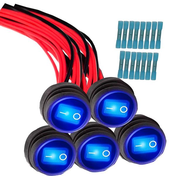 商品名12 Volt Round Rocker Switch, [5Pcs] Waterproof 12V Toggle Switch with 20cm Detachable Wires and Hot Melt Intermediate...