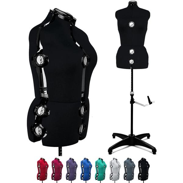 商品名Black 13 Dials Female Fabric Adjustable Mannequin Dress Form for Sewing, Mannequin Body Torso with Stand, Up to 70"" ...