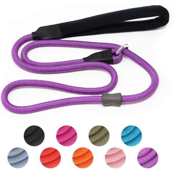 商品名Strong Slip Rope Dog Training Leash (4ft) - Heavy Duty Durable Braided Nylon Lead with Rubber Stopper &amp; Padded Ha...