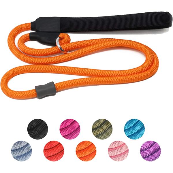 商品名Strong Slip Rope Dog Training Leash (4ft) - Heavy Duty Durable Braided Nylon Lead with Rubber Stopper &amp; Padded Ha...