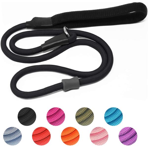 商品名Strong Slip Rope Dog Training Leash (4ft) - Heavy Duty Durable Braided Nylon Lead with Rubber Stopper &amp; Padded Ha...