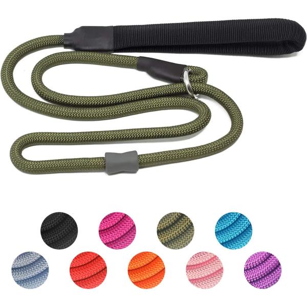 商品名Strong Slip Rope Dog Training Leash (4ft) - Heavy Duty Durable Braided Nylon Lead with Rubber Stopper &amp; Padded Ha...