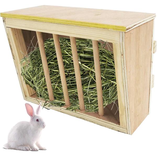 商品名kathson Rabbit Hay Feeder Rack Wooden Food Feeding Manger Bunny Grass Holder Small Animals Less Wasted Food Dispenser...