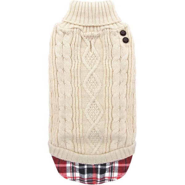 商品名KYEESE Dog Sweaters for Small Dogs with Leash Hole Beige Turtleneck Knitwear Gingham Patchwork Pet Sweaterブランド：KYEESE...