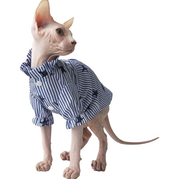 商品名Bonaweite Hairless Cats Striped Star Print Shirt for Spring Summer Autumn, Breathable Cat Wear Clothes for Sphynx, Co...