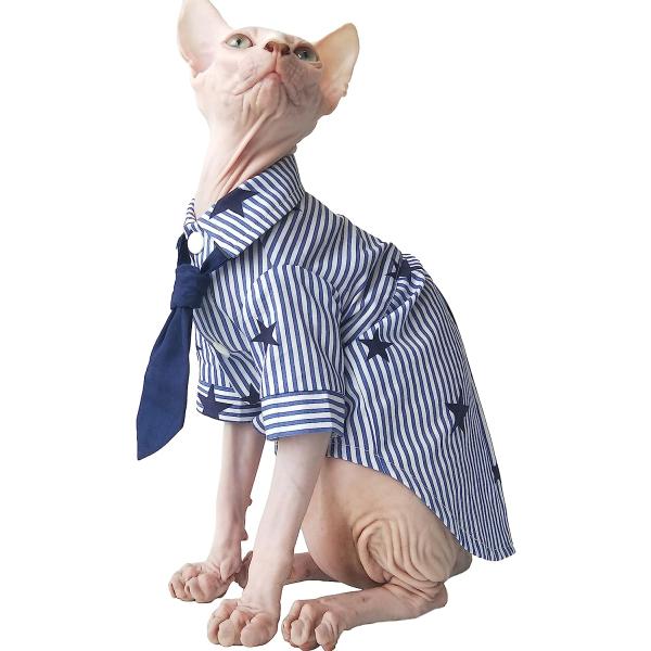 商品名Bonaweite Hairless Cats Striped Star Print Shirt for Spring Summer Autumn, Breathable Cat Wear Clothes for Sphynx, Co...