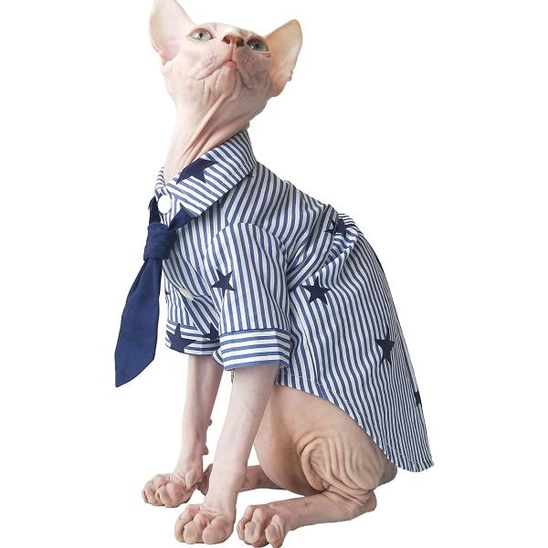 商品名Bonaweite Hairless Cats Striped Star Print Shirt for Spring Summer Autumn, Breathable Cat Wear Clothes for Sphynx, Co...