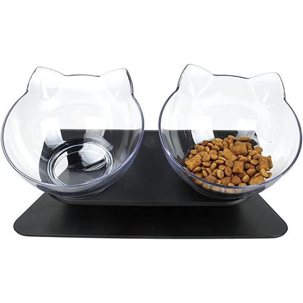商品名Luck Dawn Double Elevated Cat Bowls with Raised Stand, 15 Tilted cat Bowl Design Neck Guard Stand Raised Pet Food Wat...