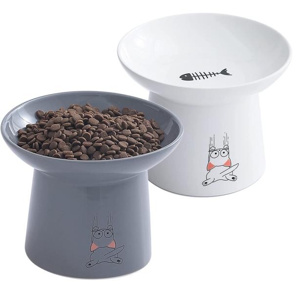 商品名6.5 Inch Extra Wide Ceramic Raised Cat Bowls, Upgraded Elevated Porcelain Cat Food Water Bowl Dish, Stress Free Pet F...