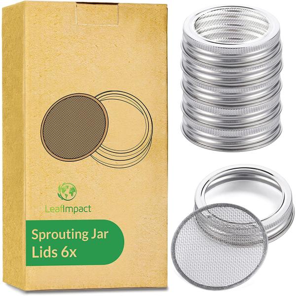 商品名6 Pack Seed Sprouting Jar Lids | For 2.75"" Regular Mouth Mason Jars | Fresh Sprouts at Home | Strainer Screen for Ca...
