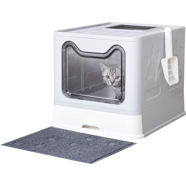 商品名Medario Cat Litter Box, Large Foldable Front Entry Top Exit Litter Box with Lid for Cats, Cat Potty with Cat Litter S...
