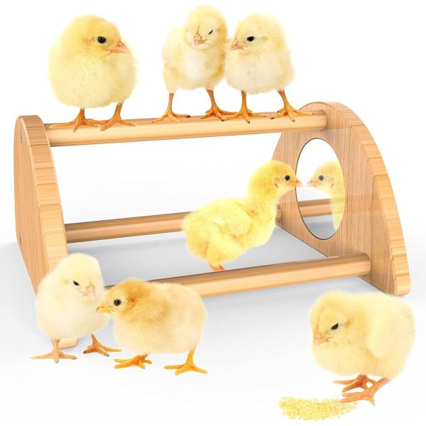 商品名Ensayeer Mini Chick Perch with Mirror, Strong Bamboo Roosting Bar for coop and brooder, Training Perch for Baby Chick...