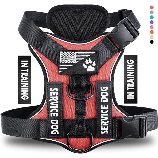 商品名Demigreat Service Dog Harness, Reflective Dog Vest Harness with 5 PCS Patches, Adjustable Soft Oxford Pet Harness, In...