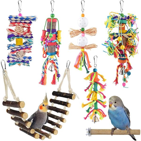 商品名KATUMO Small Bird Toys, Natural Wood Ladder Colorful Bamboo Hanging Shredding Toys Parrot Chew Wooden Blocks Bird Per...
