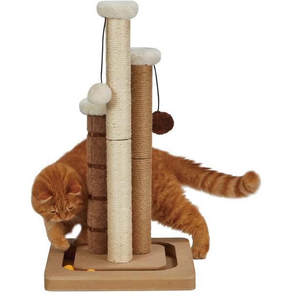 商品名Cat Scratching Post Premium Natural Sisal Jute Carpet 3 Scratch Posts with Interactive Track Ball Base and Hanging Ba...
