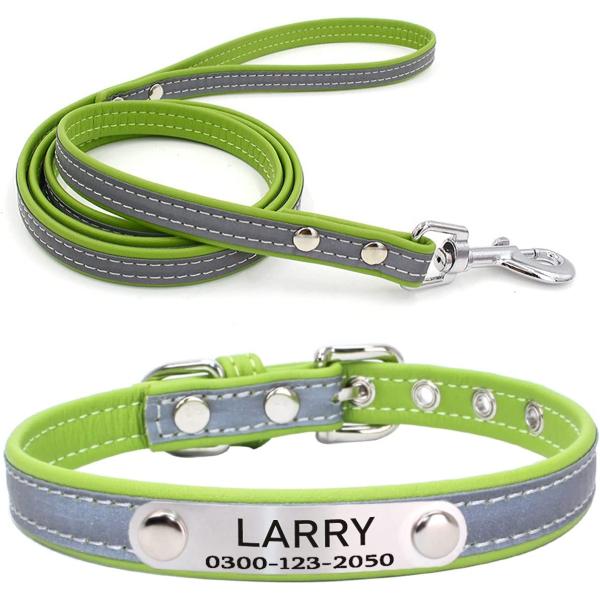 商品名可愛いおしゃれ極細繊維製猫犬の首輪とリードセットおなまえ首輪彫刻プレート付手仕上げ反射首輪小中大型猫犬Custom Personalized Reflective Cat Dog Collar and Leash Set with N...