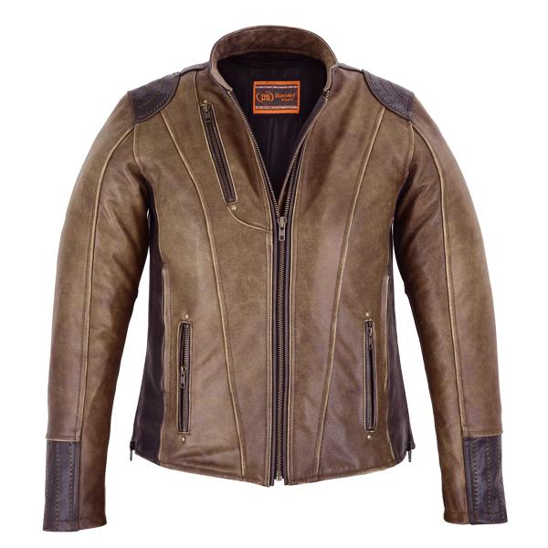 商品名:  Daniel Smart Women Leather Jacket Cowhide Women Motorcycle Jacket with Vintage Brown Design &amp; inside Carry Poc...