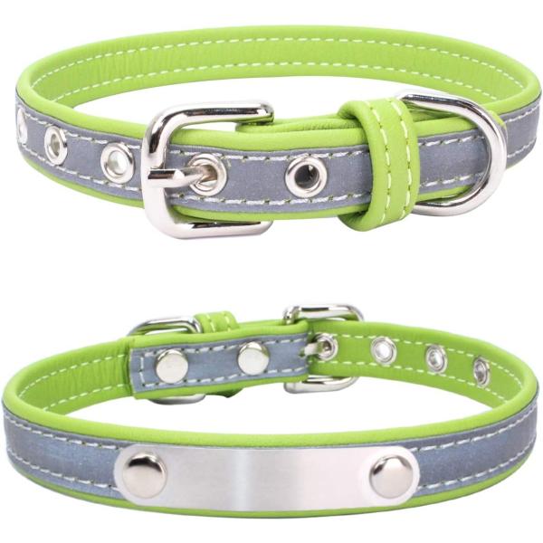 商品名Custom Personalized Reflective Cat Dog Collar with Name Plate Engraved Cute Green Puppy Kitten Dog Cat Collars for Ma...