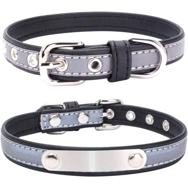 商品名Custom Personalized Reflective Cat Dog Collar with Name Plate Engraved Cute Black Puppy Kitten Dog Cat Collars for Ma...