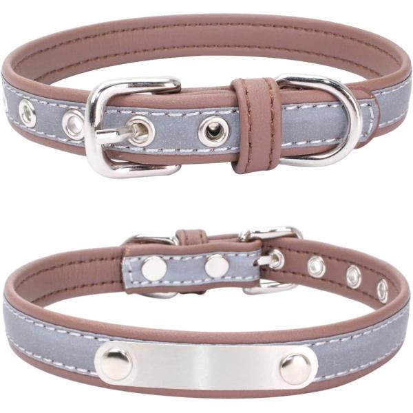 商品名Custom Personalized Reflective Cat Dog Collar with Name Plate Engraved Cute Brown Puppy Kitten Dog Cat Collars for Ma...