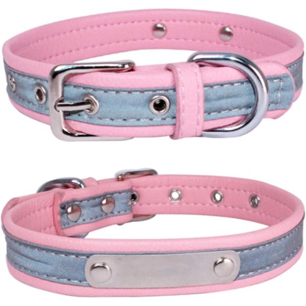 商品名Custom Personalized Reflective Cat Dog Collar with Name Plate Engraved Cute Pink Puppy Kitten Dog Cat Collars for Mal...