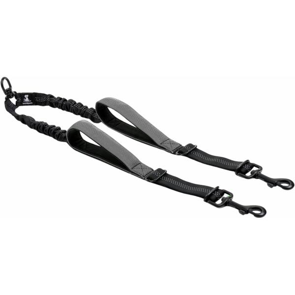 商品名高耐久 ロープ バンジーリード 大型犬 中型犬用 引っ張り防止 衝撃吸収 - 滑り防止 反射リード 外側用 (グレー 犬2人専用連結器)Heavy Duty Rope Bungee Leash for Large and Medium...