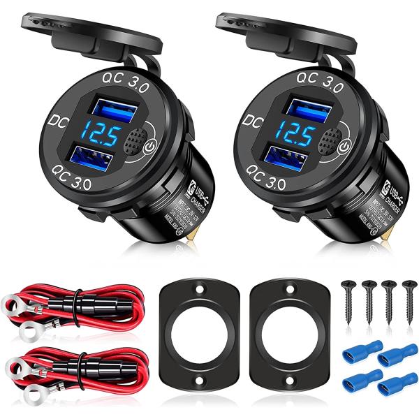 商品名[Upgraded]2Pcs 12V/24V USB Outlet with Voltmeter&amp; ON/Off Switch, Quick Charge 3.0 Dual USB Power Outlet, Waterpro...