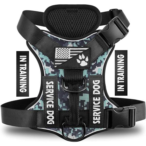 商品名Demigreat Service Dog Harness, Reflective Dog Vest Harness with 5 PCS Patches, Adjustable Soft Oxford Pet Harness, In...