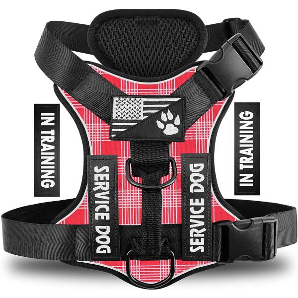 商品名Demigreat Service Dog Harness, Reflective Dog Vest Harness with 5 PCS Patches, Adjustable Soft Oxford Pet Harness, In...
