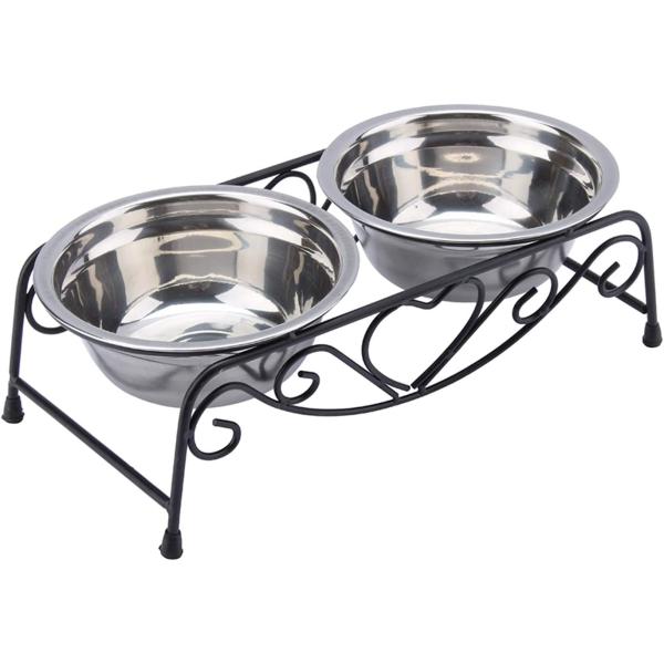 商品名：Stainless Dog Bowls, Black Water and Food Dog Bowls, Quality Stainless Steel Two Bowls Design Middle-Sized Dog for P...