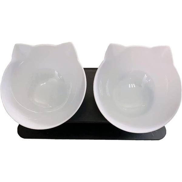 商品名Luck Dawn Double Elevated Cat Bowls with Raised Stand, 15 Tilted cat Bowl Design Neck Guard Stand Raised Pet Food Wat...