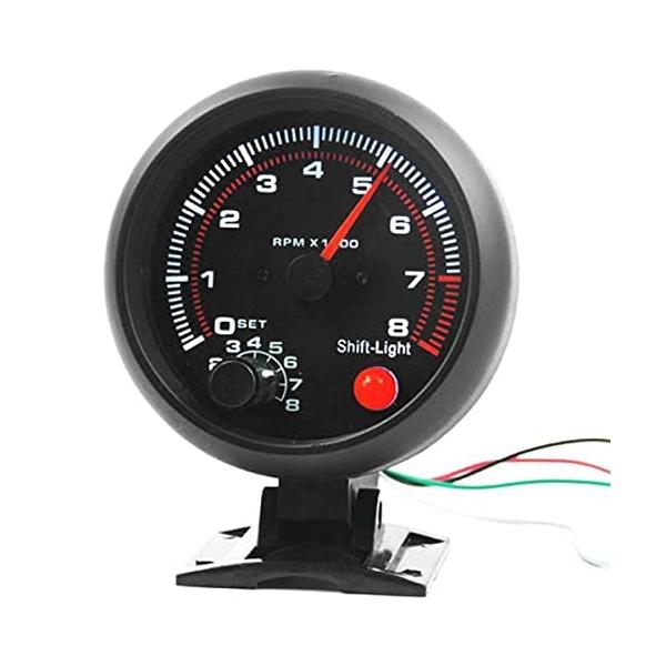 商品名zilitol Universal 3.75 inch 12V White LED Backlit Tachometer Gauge with Red Shift Light for Auto Gasoline Car, 0-8000...