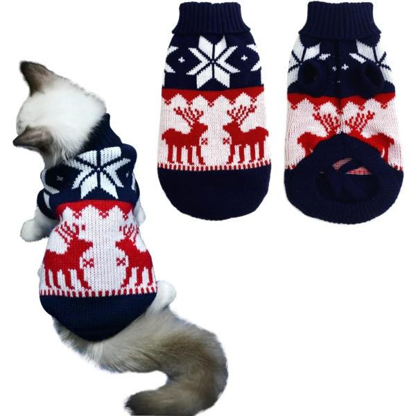 商品名Vehomy Pet Puppy Christmas Sweater Cat Winter Knitwear Xmas Clothes Navy Blue Sweater with Reindeers Snowflakes Patte...