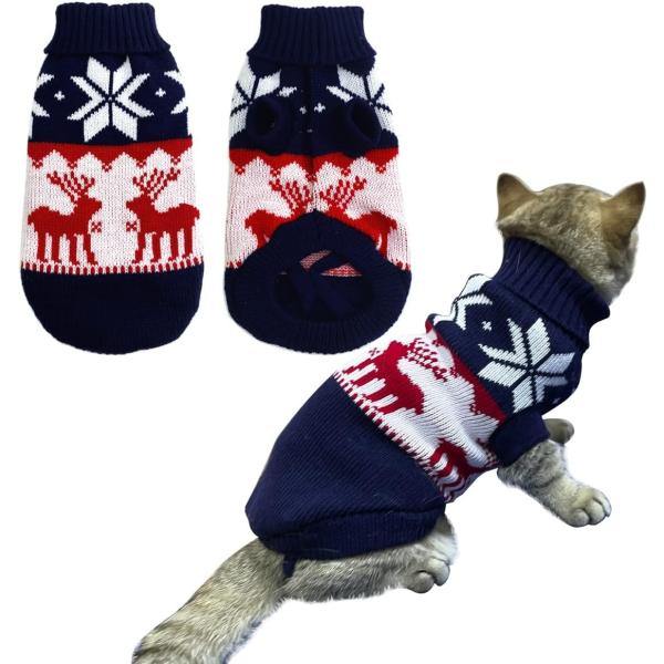 商品名Vehomy Pet Puppy Christmas Sweater Cat Winter Knitwear Xmas Clothes Navy Blue Sweater with Reindeers Snowflakes Patte...