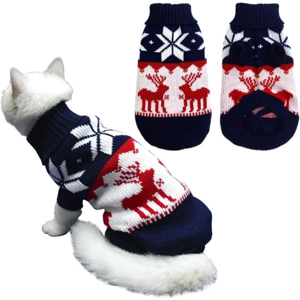 商品名Vehomy Pet Puppy Christmas Sweater Cat Winter Knitwear Xmas Clothes Navy Blue Sweater with Reindeers Snowflakes Patte...