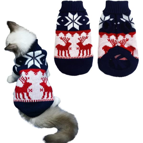 商品名Vehomy Pet Puppy Christmas Sweater Cat Winter Knitwear Xmas Clothes Navy Blue Sweater with Reindeers Snowflakes Patte...