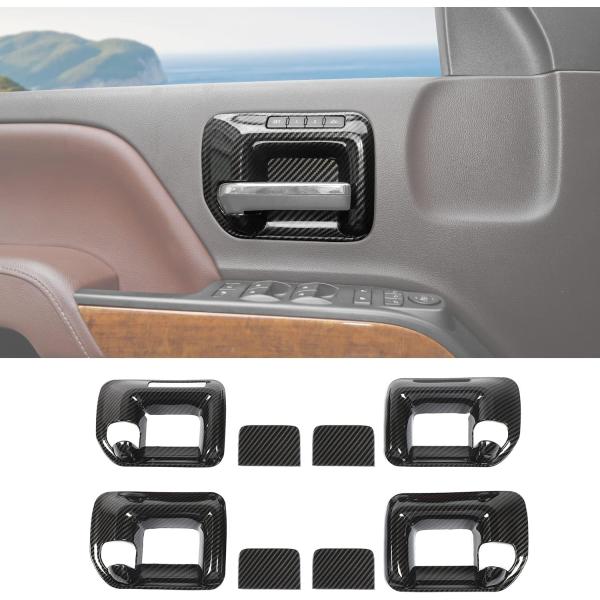 商品名RT-TCZ Inner Door Handle Bowl Trim Cover Interior ABS Accessories for Chevrolet Silverado GMC Sierra 2014-2018 Carbon...