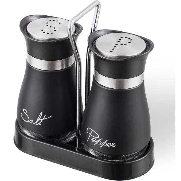 商品名：Salt and Pepper Shakers Set, Stainless Steel with Glass Bottle for Table, RV, Camp, BBQ, Set of 2, Blackブランド：Lonffer...