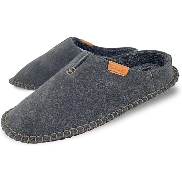 商品名Clarks Mens Open Back Suede Leather Slipper With Heavy Stitching - Plush Sherpa Lining - Indoor Outdoor House Slipper...