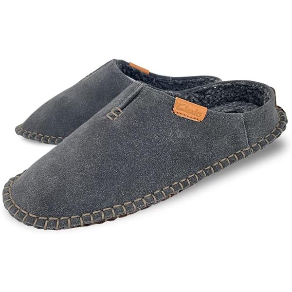 商品名Clarks Mens Open Back Suede Leather Slipper With Heavy Stitching - Plush Sherpa Lining - Indoor Outdoor House Slipper...