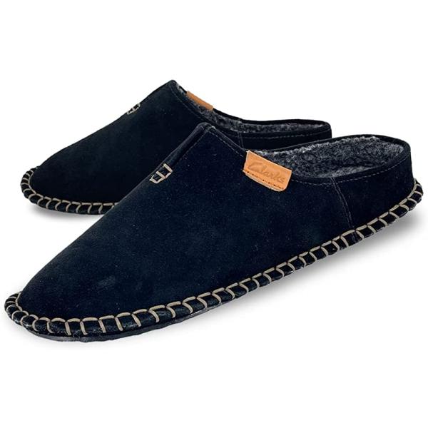 商品名Clarks Mens Open Back Suede Leather Slipper With Heavy Stitching - Plush Sherpa Lining - Indoor Outdoor House Slipper...