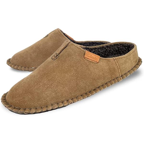 商品名Clarks Mens Open Back Suede Leather Slipper With Heavy Stitching - Plush Sherpa Lining - Indoor Outdoor House Slipper...