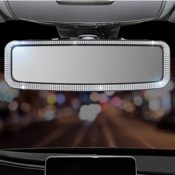 商品名LITTLEMOLE 295mm Bling Rhinestone Rear View Mirror, Wide Angle Flat HD Car Rearview Mirror, Universal Interior Clip O...